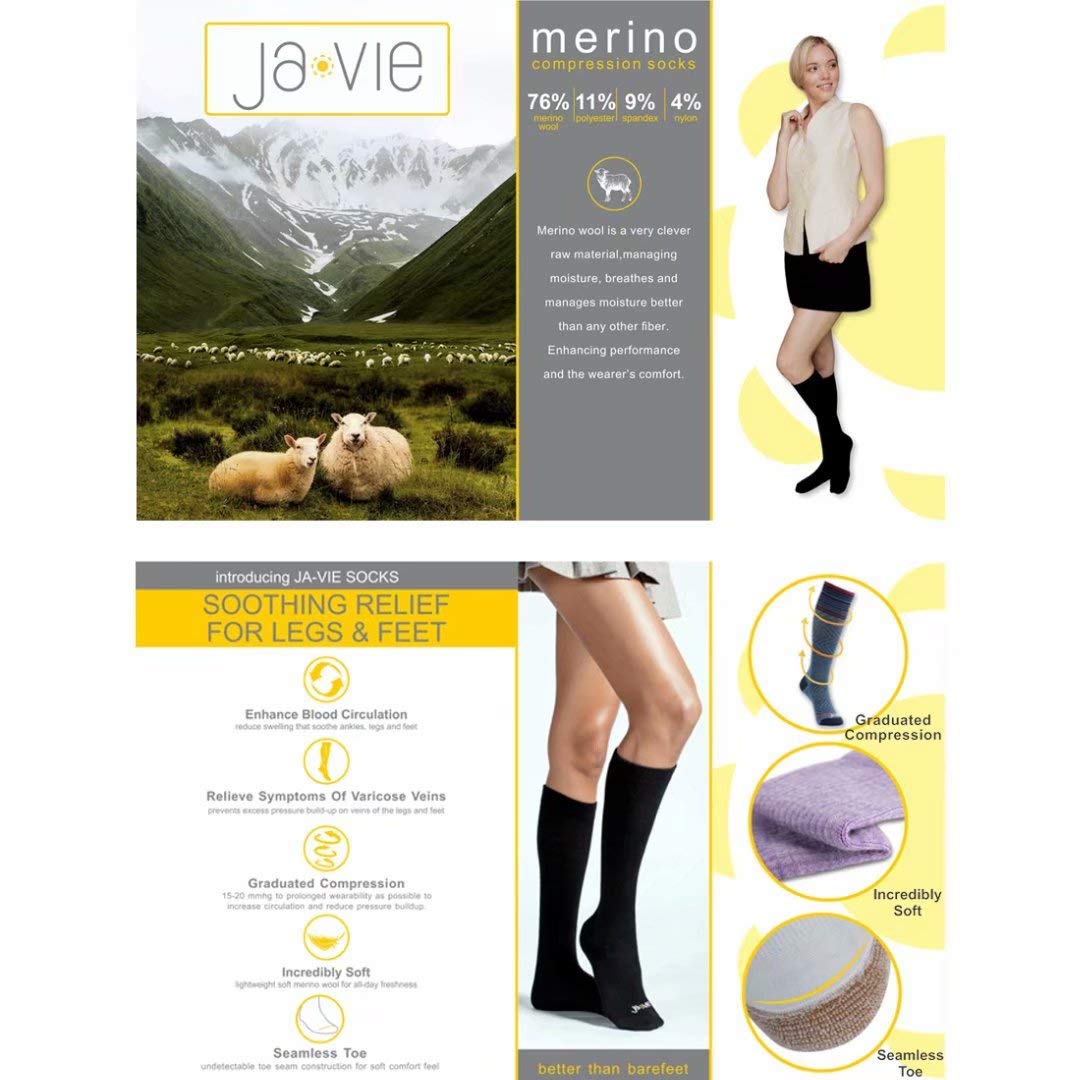 ja vie JAVIE 76% Merino Wool Graduated Compression Socks for Women & Men (15-20mmHg) Fuchsia