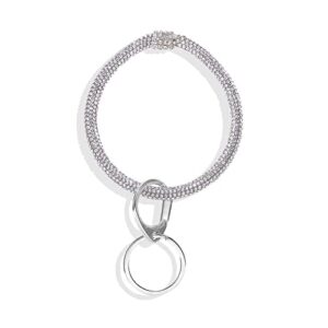 bling buy rhinestone wearable keyring bangle sparkle bracelet keychain wristlet key chain for women, silver, 3 inch