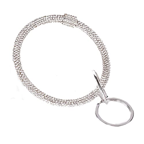 Bling Buy Rhinestone Wearable Keyring Bangle Sparkle Bracelet keychain Wristlet Key Chain for Women, Silver, 3 Inch