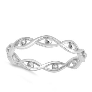 Simple Eternity Infinity Bead Evil Eye Stackable Sterling Silver Ring Size 12