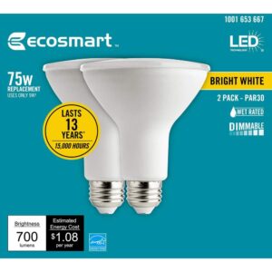 ecosmart 75-watt equivalent par30 dimmable energy star flood led light bulb bright white (2-pack)