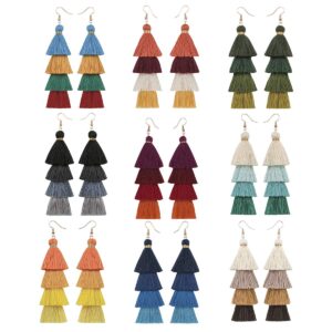 eigso 9 pairs colorful layered gradient drop dangle tassel earrings set for women boho jewelry