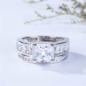 Jeulia Princess Cut Bridal Ring Set Sterling Silver Promise Ring White Diamond Engagement Channel Ring with Beautiful Jewelry Gift Box (8)