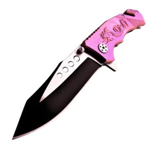 kccedge best cutlery source edc pocket knife camping accessories razor sharp edge drop point blade folding knife camping gear survival kit 58595 (pink)