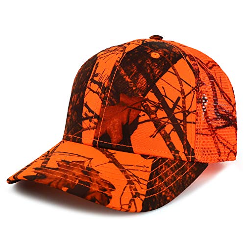 Armycrew Hunting Camouflage Outdoor Structured Camo Printed Trucker Mesh Cap - Blaze