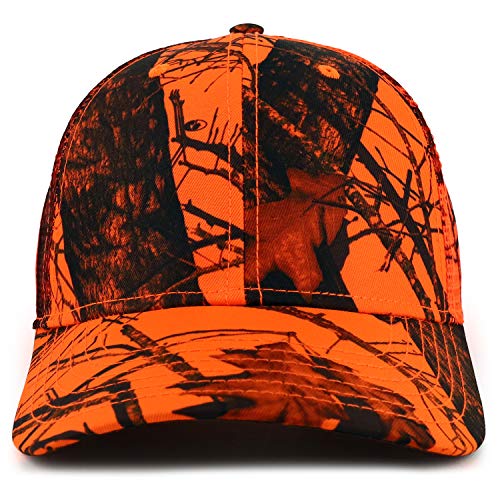 Armycrew Hunting Camouflage Outdoor Structured Camo Printed Trucker Mesh Cap - Blaze