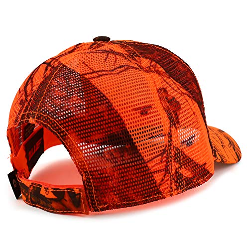 Armycrew Hunting Camouflage Outdoor Structured Camo Printed Trucker Mesh Cap - Blaze