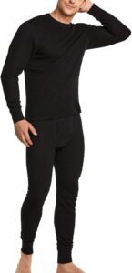 cqr men's thermal underwear set, midweight waffle knit thermal top and bottom, winter cold weather long johns with fly, outdoor black, x-large