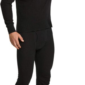 CQR Men's Thermal Underwear Set, Midweight Waffle Knit Thermal Top and Bottom, Winter Cold Weather Long Johns with Fly, Outdoor Black, X-Large