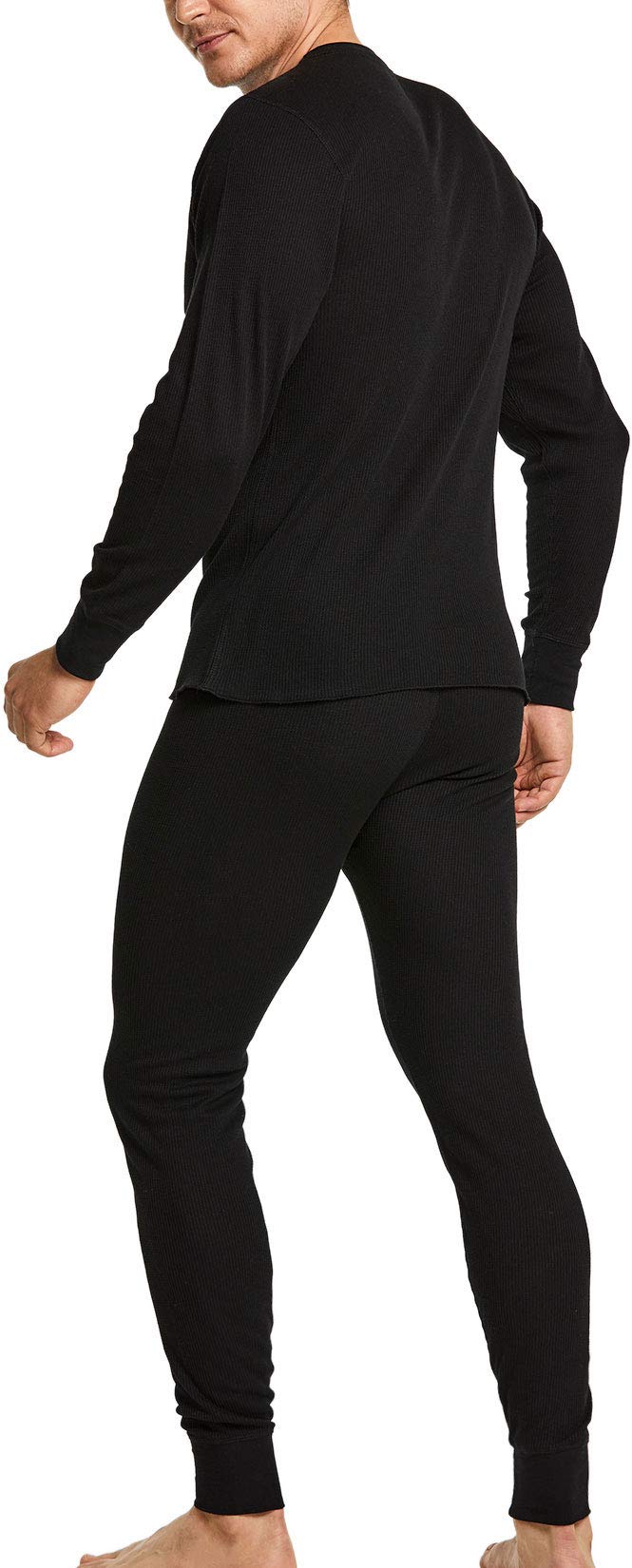 CQR Men's Thermal Underwear Set, Midweight Waffle Knit Thermal Top and Bottom, Winter Cold Weather Long Johns with Fly, Outdoor Black, X-Large