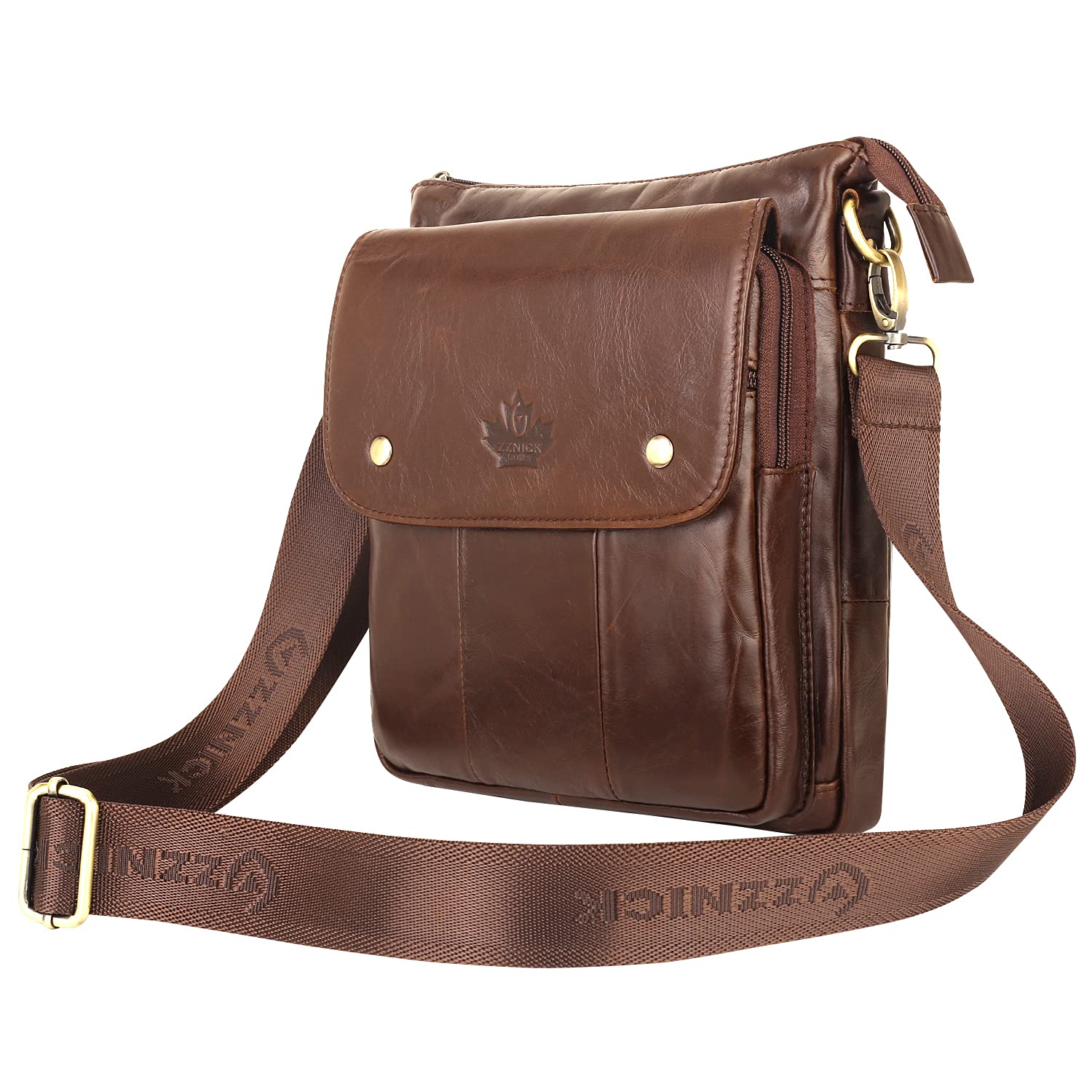 ZZNICK Genuine Leather Messenger Bag, Sling Bag Crossbody Shoulder Bags for Travel Work Business (Brown-2303, Medium)