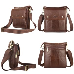 ZZNICK Genuine Leather Messenger Bag, Sling Bag Crossbody Shoulder Bags for Travel Work Business (Brown-2303, Medium)