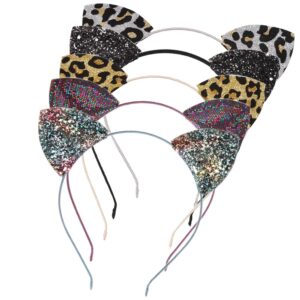 lirila leopard cat ears,glitter/leopard print cat ears, hair headbands party decoration for girls and women,assorted colors,one size,pack of 5(multicolor)