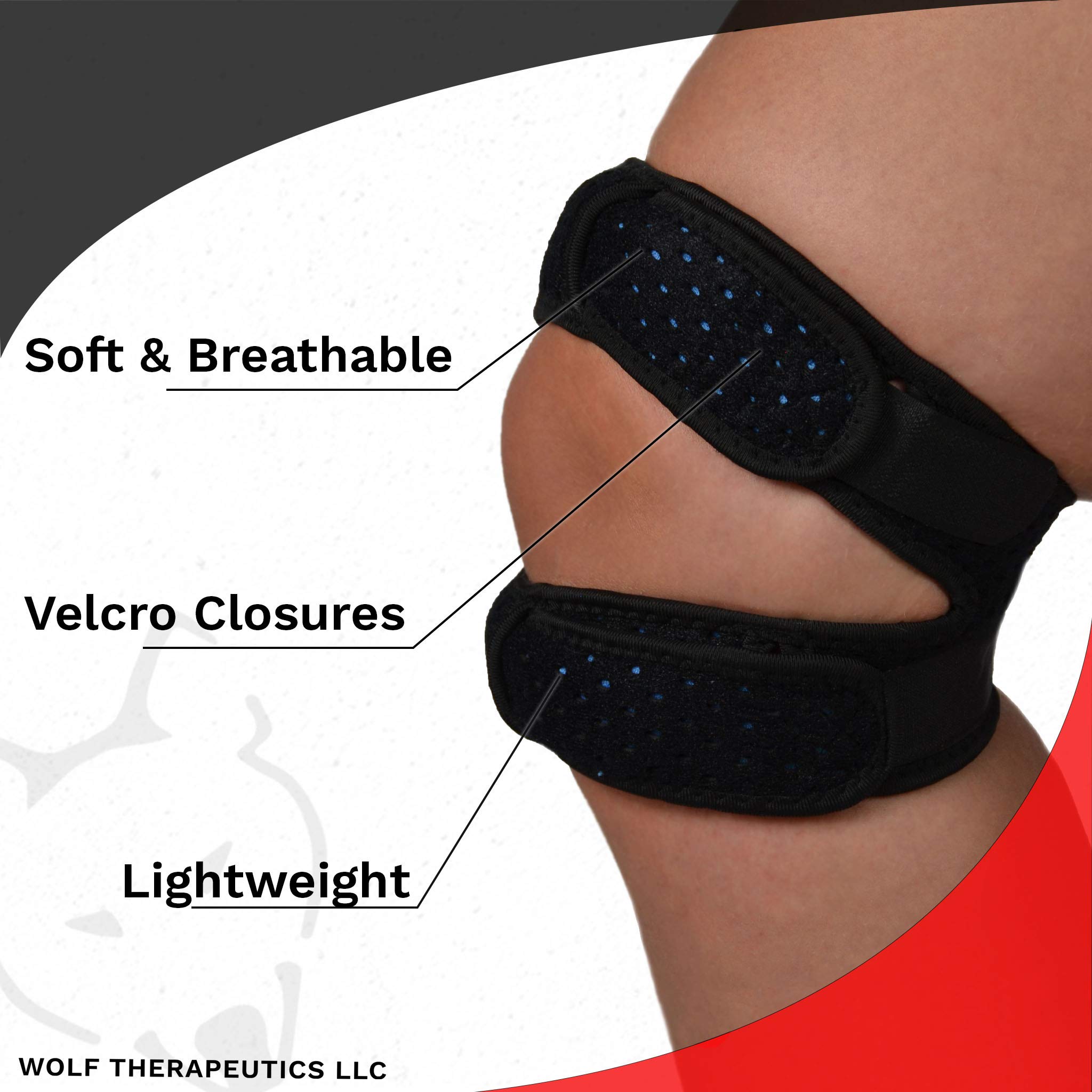 Dr. Wolf Dual Knee Strap For Patellar Tendon Support – Pain Relief Band For Jumper’s Knee, Basketball, Running, Tendonitis, Patellofemoral, Chondromalacia Patellae - Adjustable Neoprene Brace