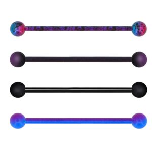 oufer 14g 4pcs stainless steel industrial barbell purple black splatter industrial earrings industrial piercing jewelry for women