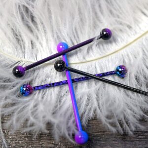 OUFER 14G 4PCS Stainless Steel Industrial Barbell Purple Black Splatter Industrial Earrings Industrial Piercing Jewelry for Women