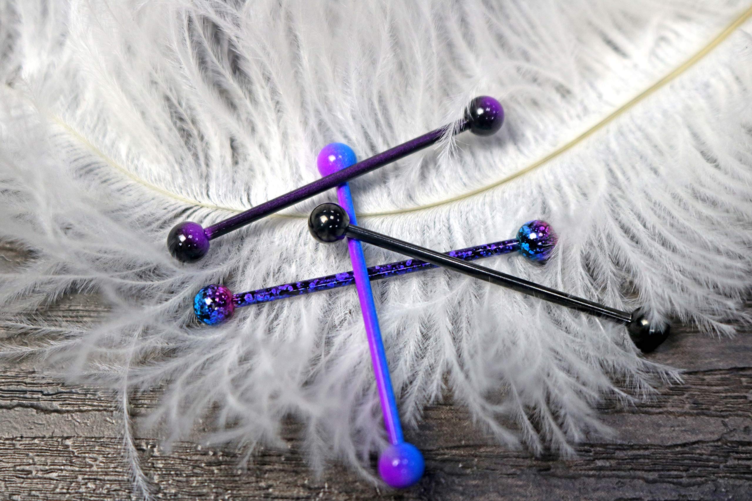 OUFER 14G 4PCS Stainless Steel Industrial Barbell Purple Black Splatter Industrial Earrings Industrial Piercing Jewelry for Women