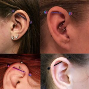 OUFER 14G 4PCS Stainless Steel Industrial Barbell Purple Black Splatter Industrial Earrings Industrial Piercing Jewelry for Women