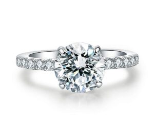 precision cut zircon 2 ct round-cut halo bridal ring 925 silver accented brilliant solitaire engagement ring (silver, 6)