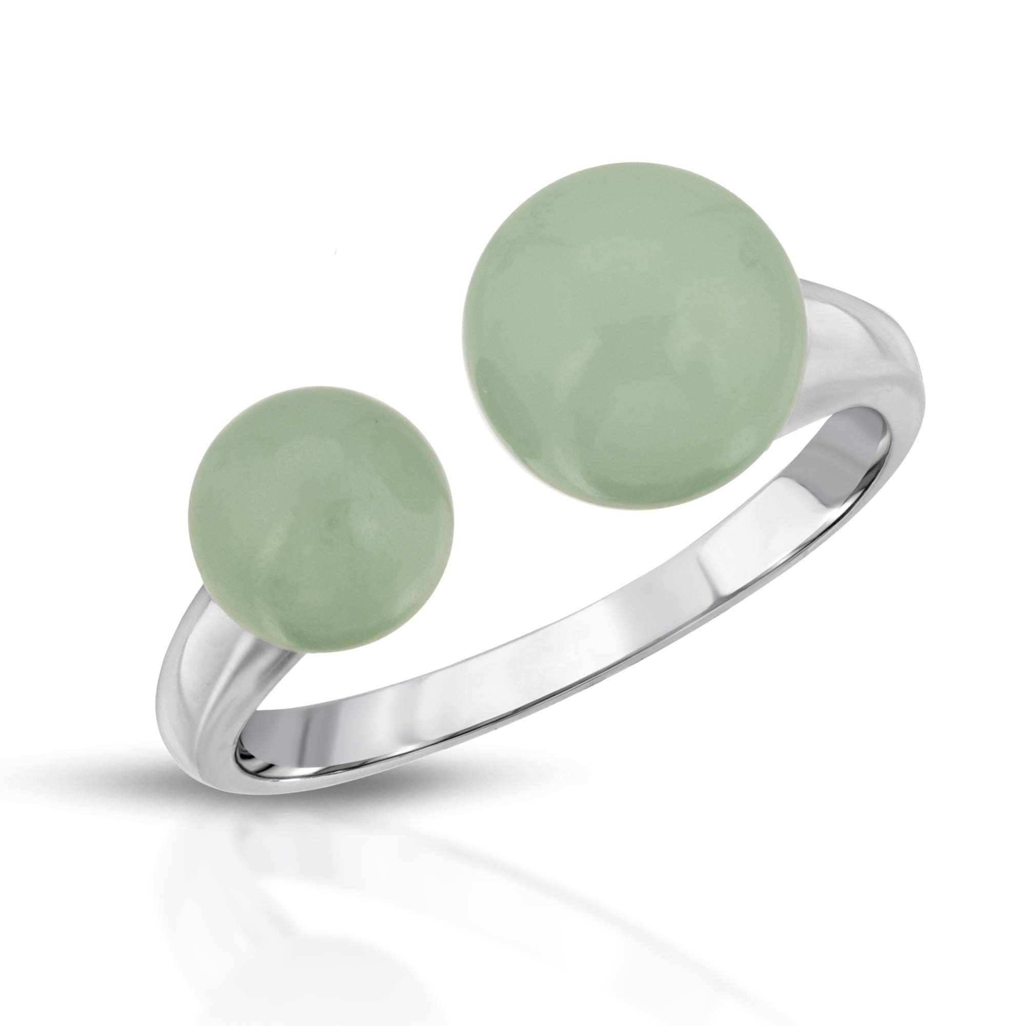 Regalia by Ulti Ramos .925 Sterling Silver Genuine Gemstone Double Bead Flexible Ring (Green Jade, White Plated)