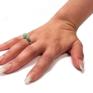 Regalia by Ulti Ramos .925 Sterling Silver Genuine Gemstone Double Bead Flexible Ring (Green Jade, White Plated)