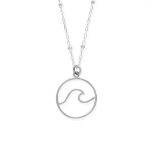 boma jewelry sterling silver wave water element circle round pendant necklace, 18 inches