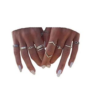 BERYUAN Women 12pcs Rings Silver Rings Women Ring Set Rings Size 5 6 7 8