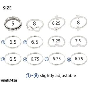 BERYUAN Women 12pcs Rings Silver Rings Women Ring Set Rings Size 5 6 7 8