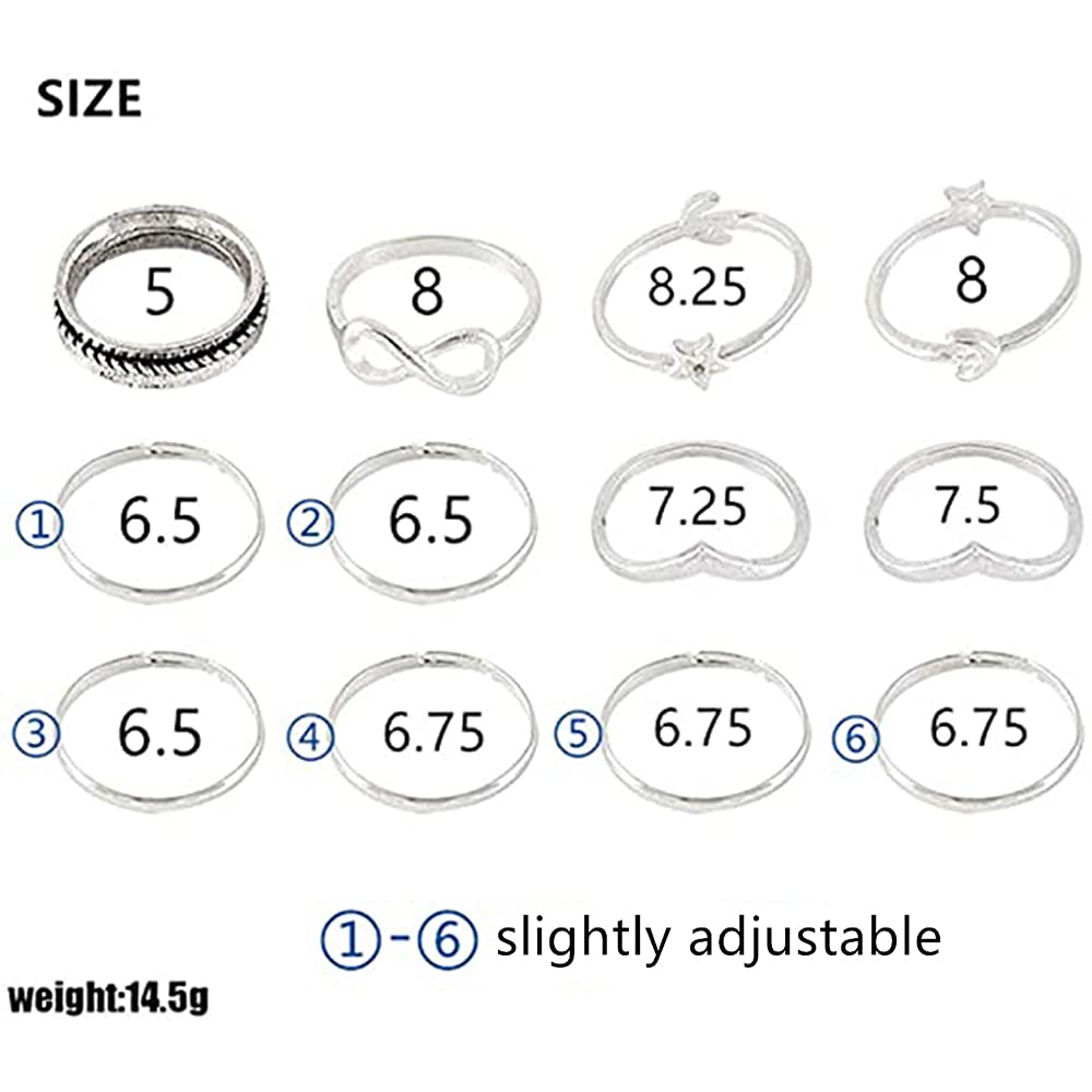 BERYUAN Women 12pcs Rings Silver Rings Women Ring Set Rings Size 5 6 7 8