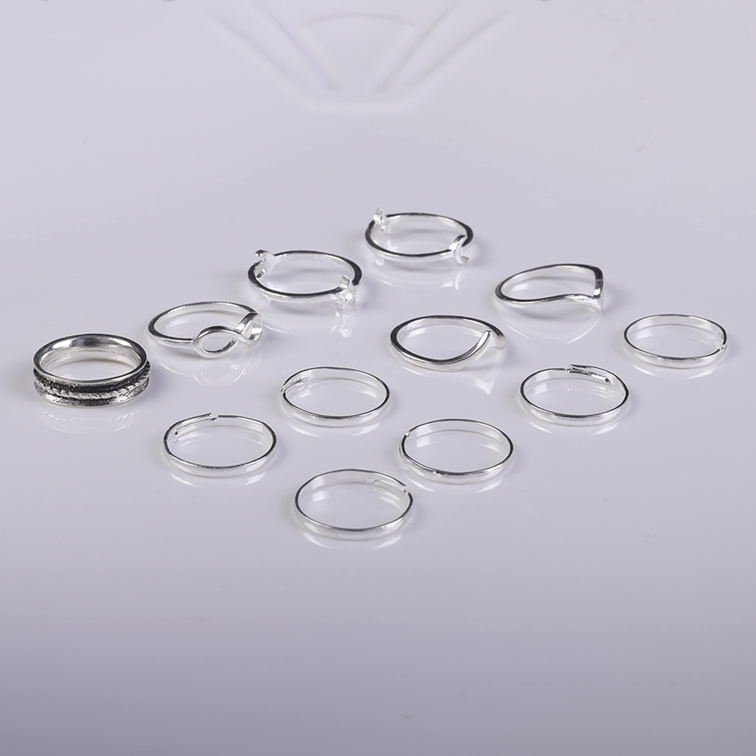 BERYUAN Women 12pcs Rings Silver Rings Women Ring Set Rings Size 5 6 7 8