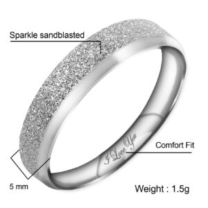 Everstone Women's Sparkle 5MM Dome Promise Ring Wedding Bands Titanium Ring Color: Platinum Engraved I Love You