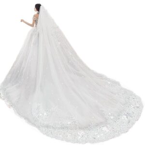 ncdims newdeve wedding veils cathedral length 2 tier long sequins lace edge blusher with comb 196" l 118" w