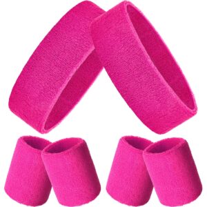 bememo 6 pcs neon sports sweatbands set paris sports competitions sweatbands 2 headband 4 wristbands breathable terry cloth athletic bands for basketball tennis costumes cosplay(hot pink)