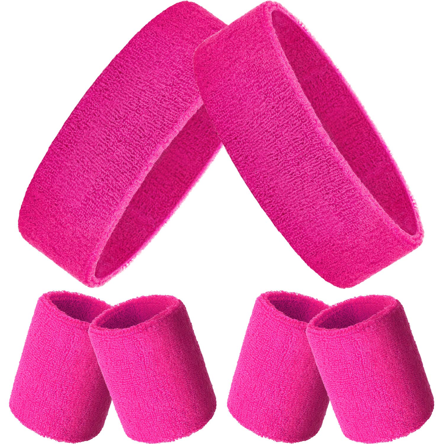 Bememo 6 Pcs Neon Sports Sweatbands Set Paris Sports Competitions Sweatbands 2 Headband 4 Wristbands Breathable Terry Cloth Athletic Bands for Basketball Tennis Costumes Cosplay(Hot Pink)