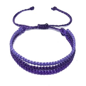 origin siam handmade thai woven triple stack bracelet | wax cotton cord string wristband set | adjustable unisex boho friendship band | bracelets for woman, women, man and men (purple violet lilac)