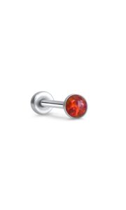 316 stainless steel threadless push pin nose ring labret monroe stud 2mm glued red faux opal 16g