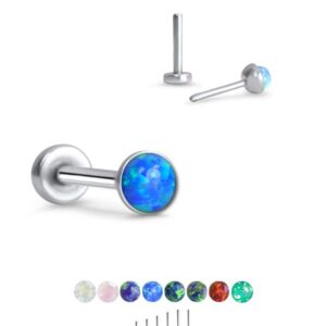 316 Stainless Steel Threadless Push Pin Nose Ring Labret Monroe Stud 2mm Glued Red Faux Opal 16G