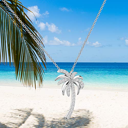 LQRI Tropical Beach Jewelry CZ Palm Tree Pendant Necklace Hawaii Bridal Beach Wedding Jewelry Bridesmaid Gifts (necklace)