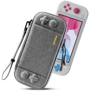 tomtoc switch lite case, slim protective carrying case with original patent, travel storage switch lite sleeve with 8 game cartridges and military level protection for nintendo switch lite, gray