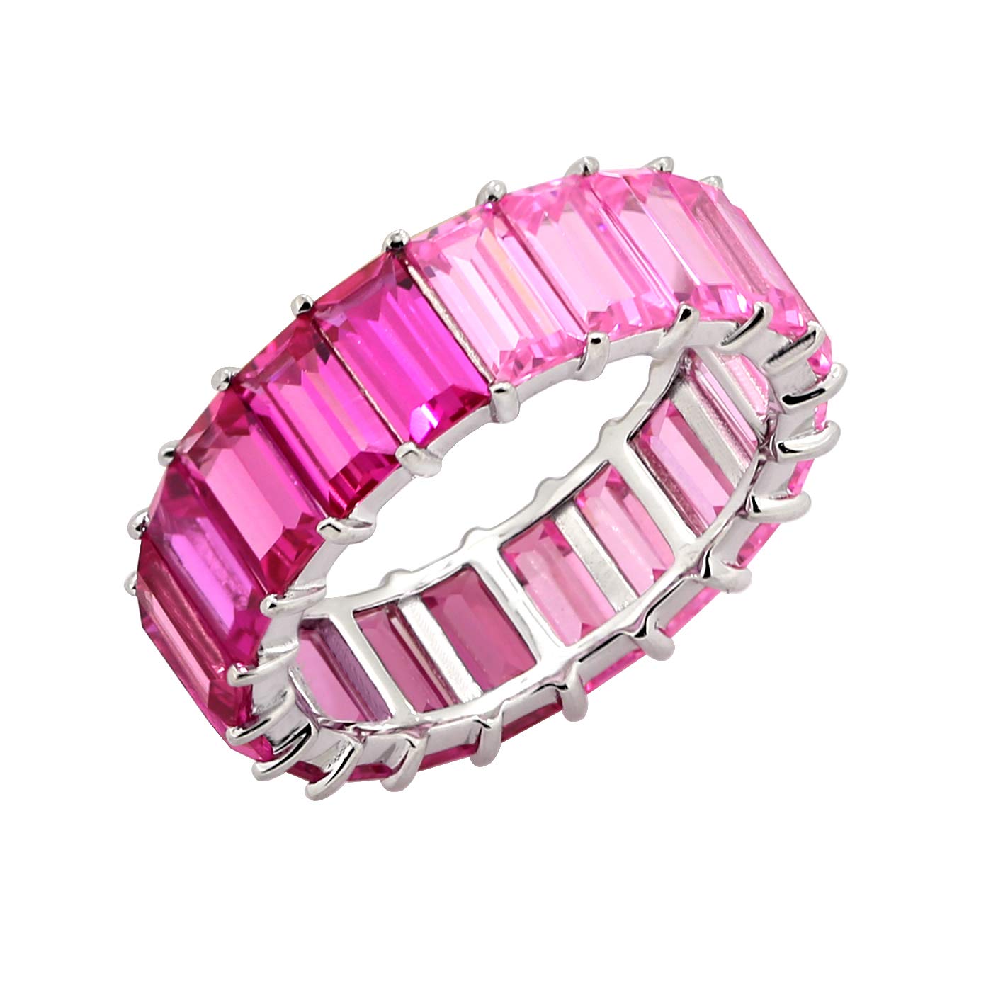 KIERA Couture Multicolored Princess Baguette Sterling Silver Band Ring Size 7 - Pink Ombré