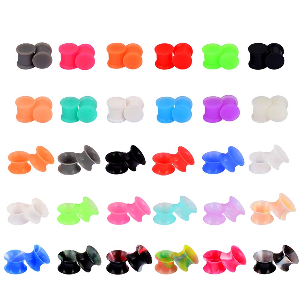 JOYTOYOU 30Pairs/60pcs Silicone Ear Gauges Plugs Stretching Kit Flesh Tunnels Expander 1/2"