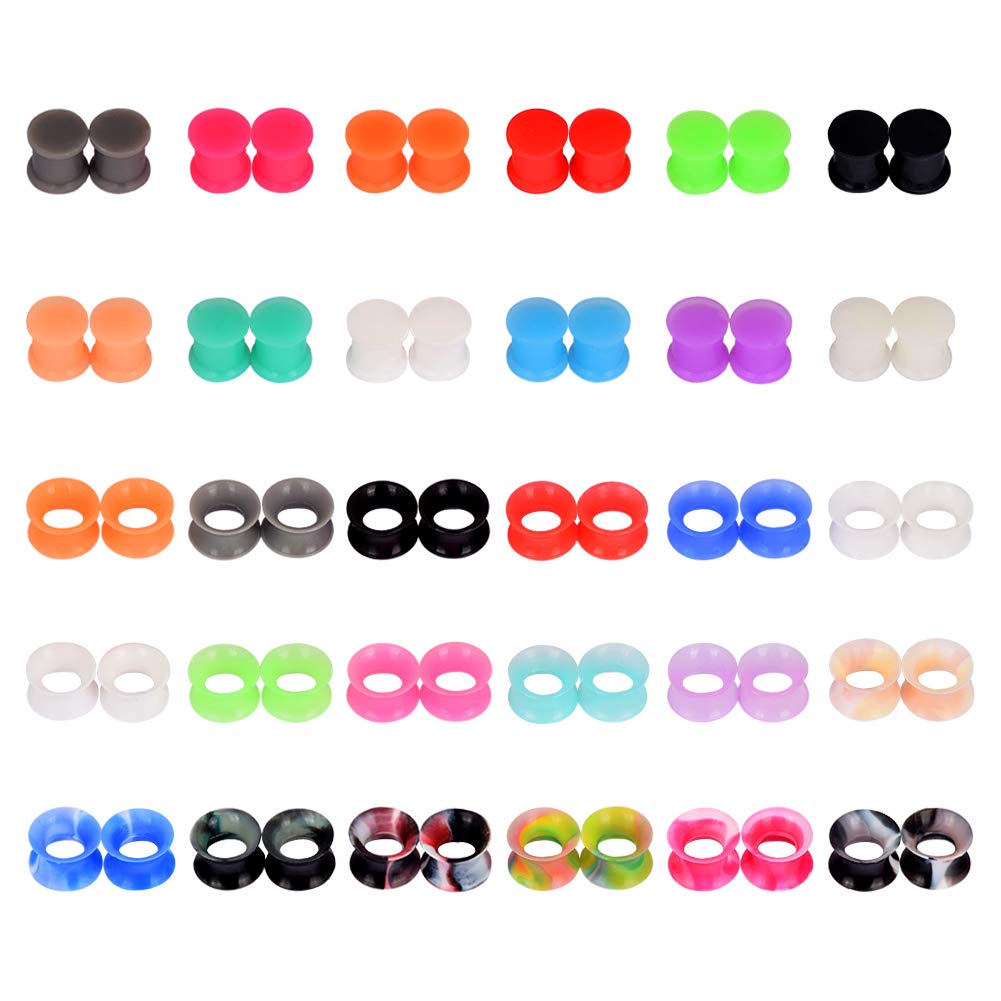 JOYTOYOU 30Pairs/60pcs Silicone Ear Gauges Plugs Stretching Kit Flesh Tunnels Expander 1/2"