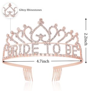 Coucoland Women’s Bride to Be Crown Tiara and Bride to Be Sash Crystal Rhinestone Tiara Headband for Wedding Bridal Shower(Rose Gold)