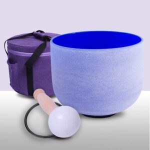 energysound blue colored frosted g note throat chakra quartz crystal singing bowl 10 inch +carrier bag mallet and o-ring included