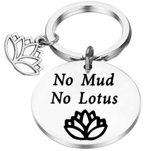 bekech inspirational yoga keychain no mud no lotus keychain lotus flower yoga jewelry yogi gift yoga lover gift (silver)