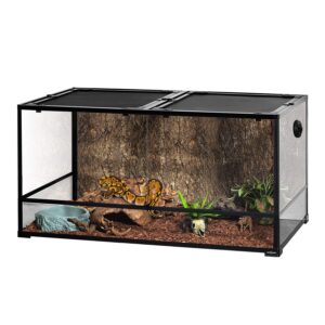 reptizoo large reptile terrarium 120 gallon, tall & wide tempered glass reptile tank 48" x 24" x 24" with sliding door top screen ventilation & anti escape lid, full view