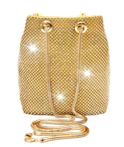 vgift evening purse women, rhinestone bucket bag crystal purse for wedding party, gold