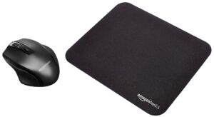 amazon basics ergonomic wireless pc mouse - dpi adjustable - black & gaming computer mouse pad - black