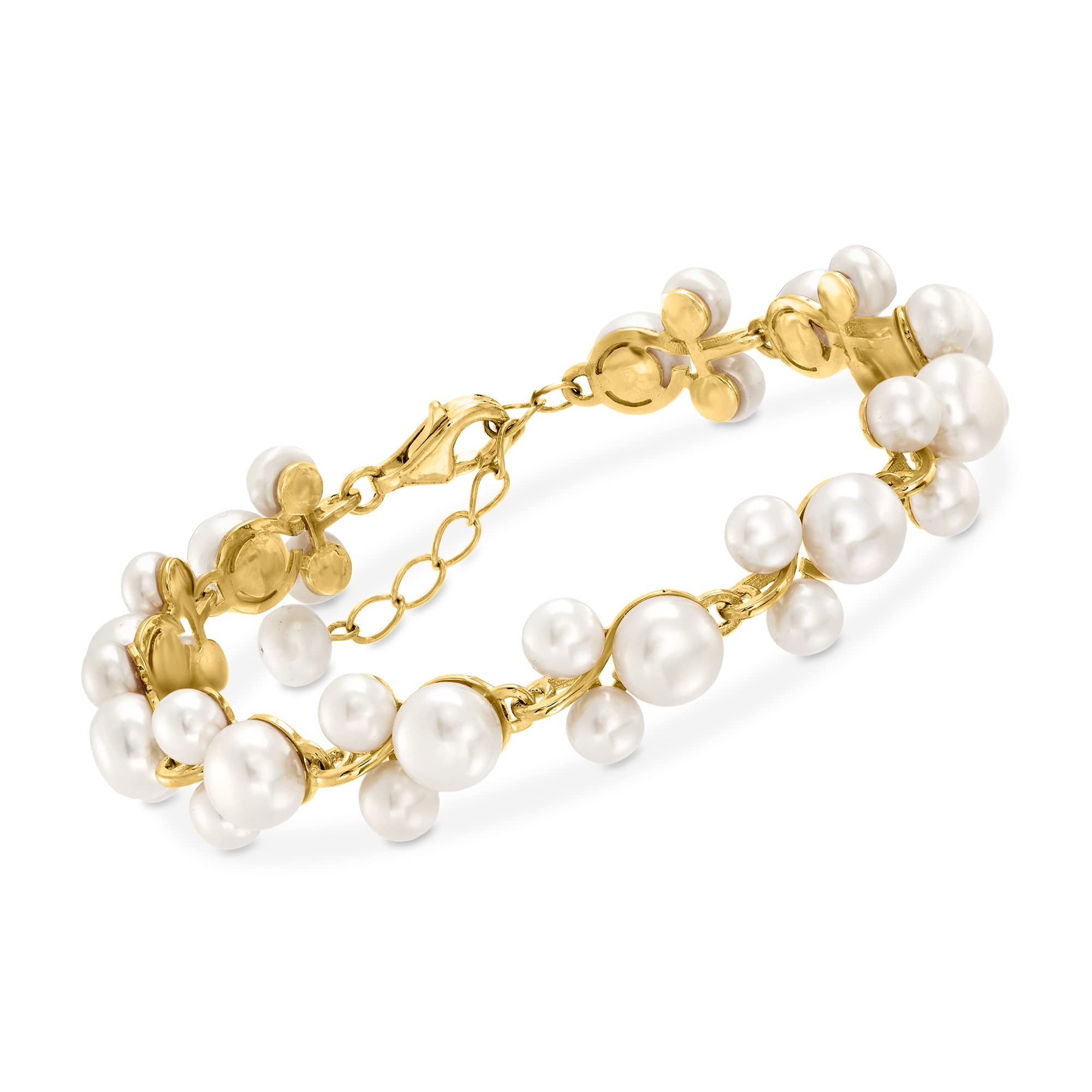 Ross-Simons 5-7.5mm Cultured Pearl Trio Bracelet in 18kt Gold Over Sterling Silver. 7 inches