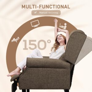 HOMCOM Vibration Massage Recliner Chair for Living Room with Heat, Wingback Single Sofa, Modern Linen Fabric Push Back Reclining Chair with Footrest, Side Pocket, Brown